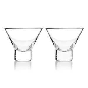 Viski Heavy Base Stemless Martini Glasses Set of 2 - Premium Short Crystal Cocktail Glass Gift Set, 7.5 oz.