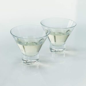 Viski Heavy Base Stemless Martini Glasses Set of 2 - Premium Short Crystal Cocktail Glass Gift Set, 7.5 oz.