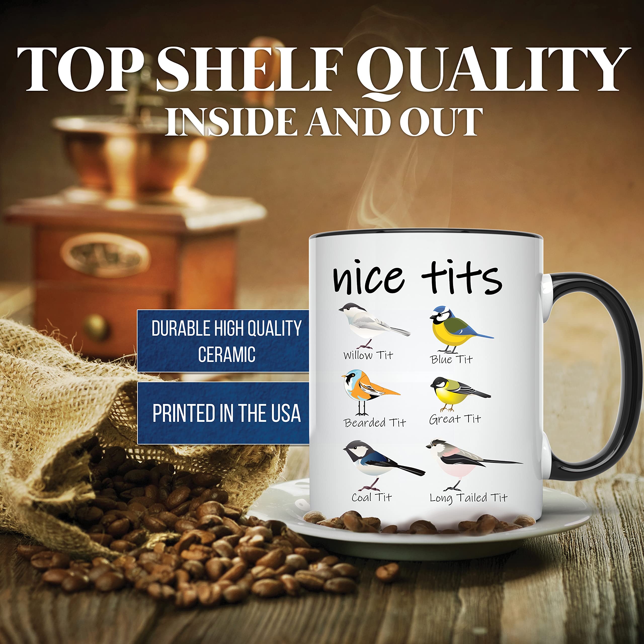 Nice Tits Bird Mug - Funny Birdwatcher Coffee Cup - Fowl Language Bird Coffee Mug - Birthday Gifts for Women Men - Bird Lover - Ornithologist - 11 Ounce Coffee Mug - KOSOQ7