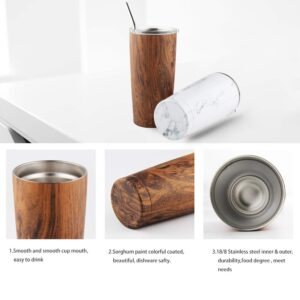 Sivaphe 20 oz Tumbler with Lid and Straw Stainless Steel Travel Coffee Mug Power Coated Thermal Cup for Men and Women Wood Grain