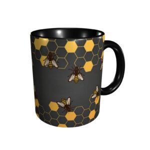 yrebyou honeycomb bee coffee mug 11oz - funny ceramic tea cup for men women office and home novelty mugs ideal gifts birthday microwave safe