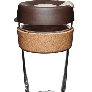 KeepCup 16oz Reusable Coffee Cup. Toughened Glass Cup & Natural Cork Band. 16-Ounce/Large, Almond