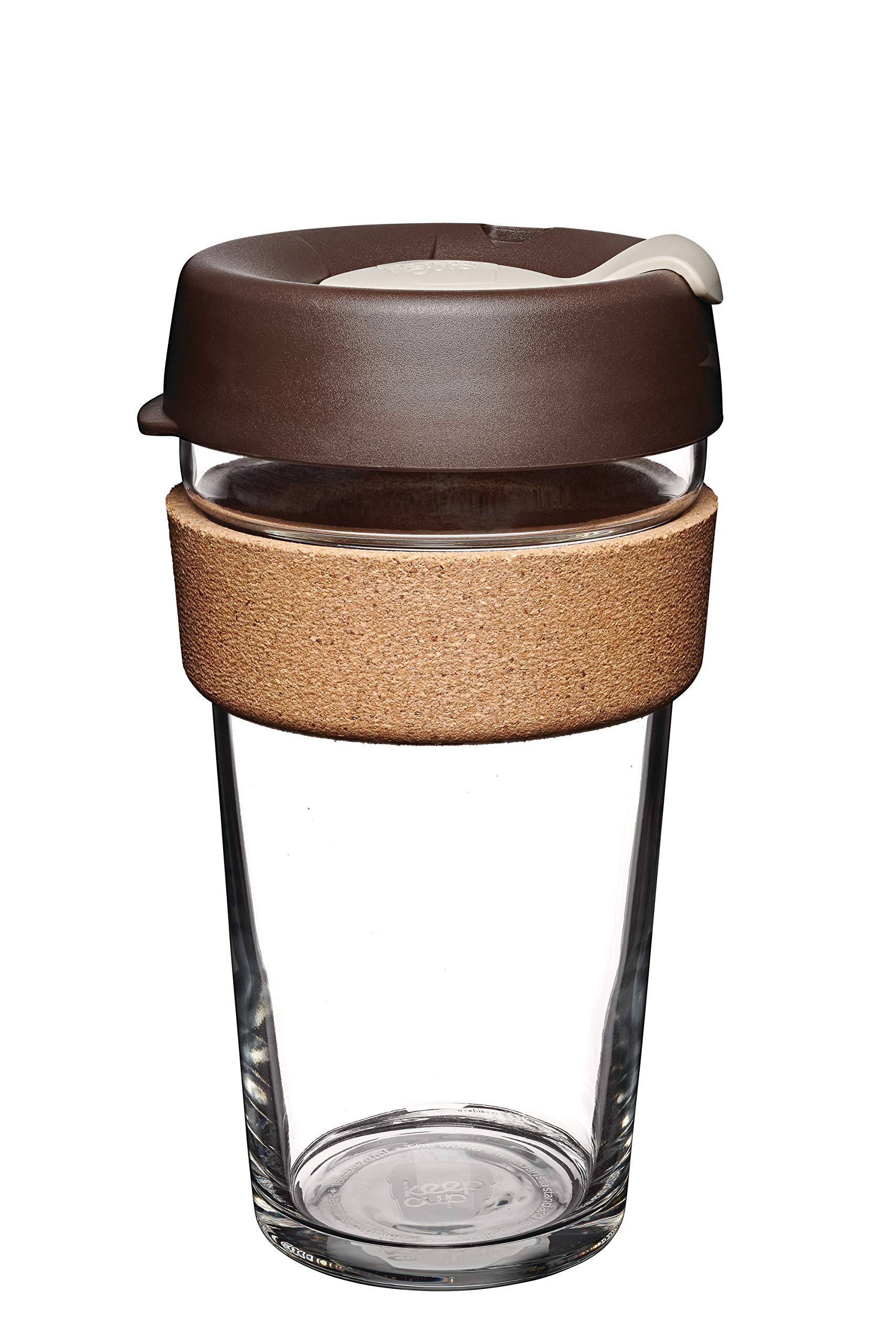 KeepCup 16oz Reusable Coffee Cup. Toughened Glass Cup & Natural Cork Band. 16-Ounce/Large, Almond