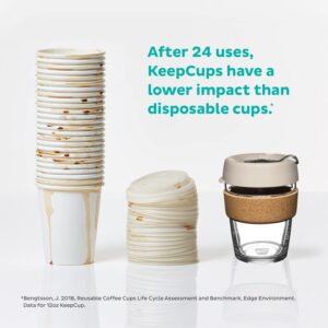 KeepCup 16oz Reusable Coffee Cup. Toughened Glass Cup & Natural Cork Band. 16-Ounce/Large, Almond