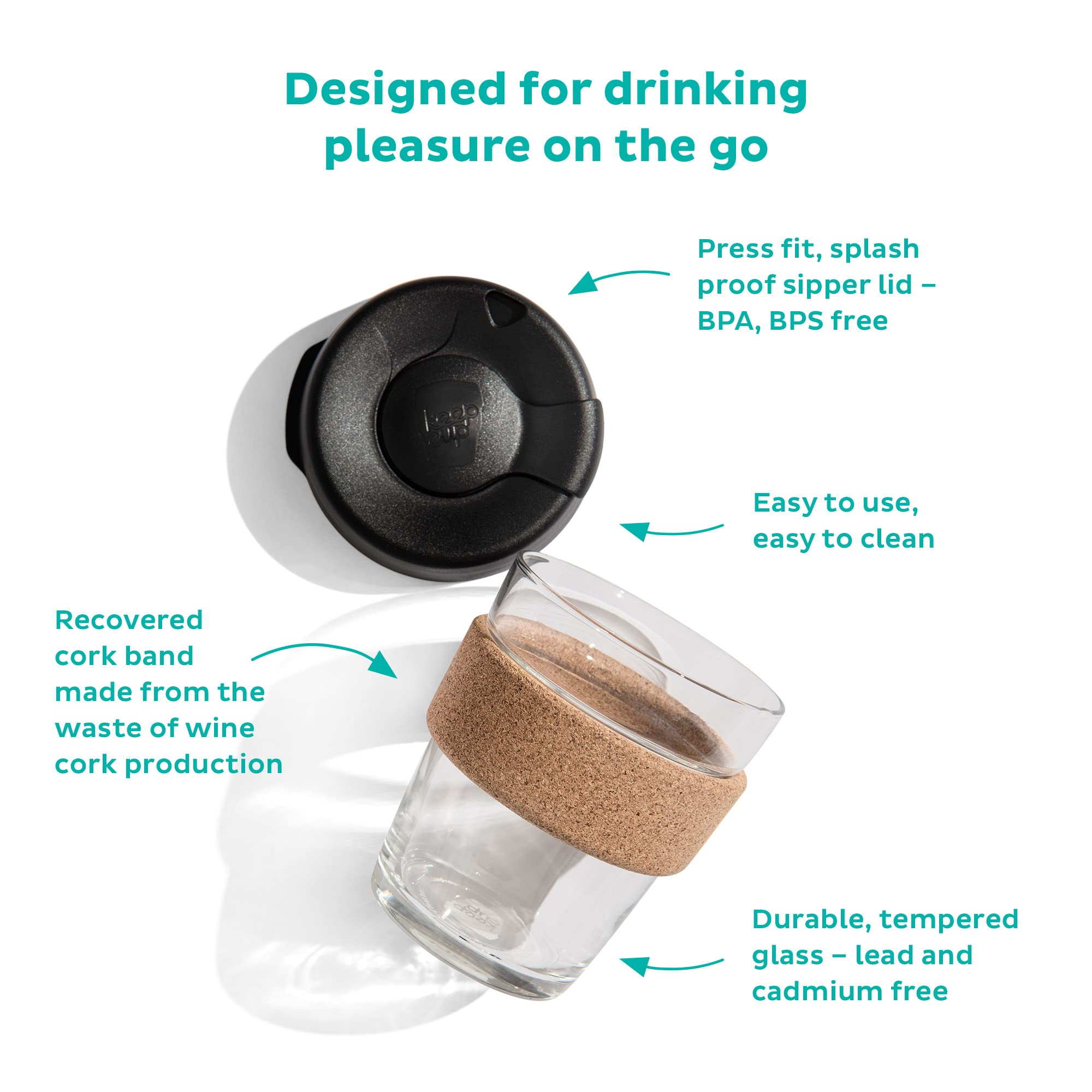 KeepCup 16oz Reusable Coffee Cup. Toughened Glass Cup & Natural Cork Band. 16-Ounce/Large, Almond