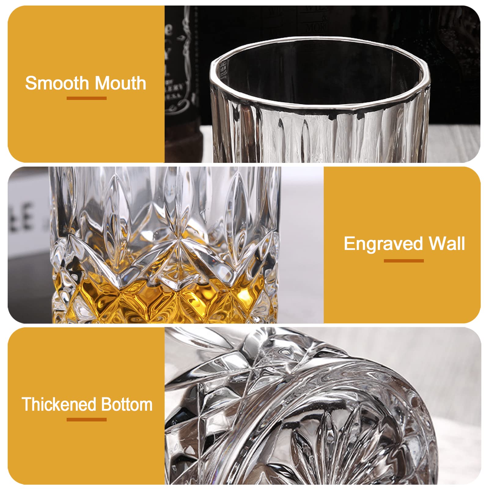 TOUWMX Crystal Whiskey Glasses Set of 8, 11 OZ Old Fashioned Whiskey Glasses, Bourbon Cocktail Rocks Glasses, Bar Style Glassware for Cocktail Bourbon Lovers Rum Glasses Bar Bourbon Gifts For Men