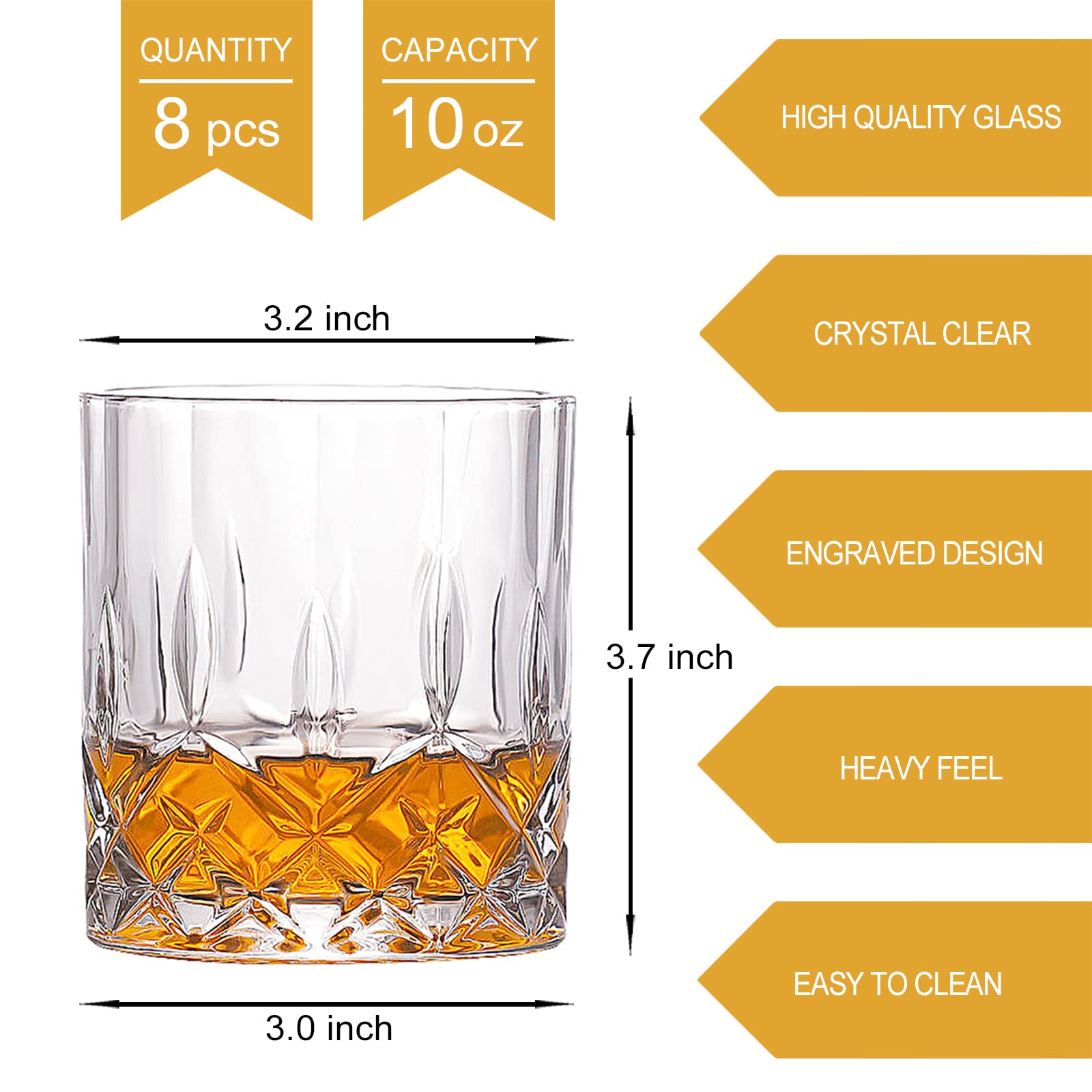 TOUWMX Crystal Whiskey Glasses Set of 8, 11 OZ Old Fashioned Whiskey Glasses, Bourbon Cocktail Rocks Glasses, Bar Style Glassware for Cocktail Bourbon Lovers Rum Glasses Bar Bourbon Gifts For Men