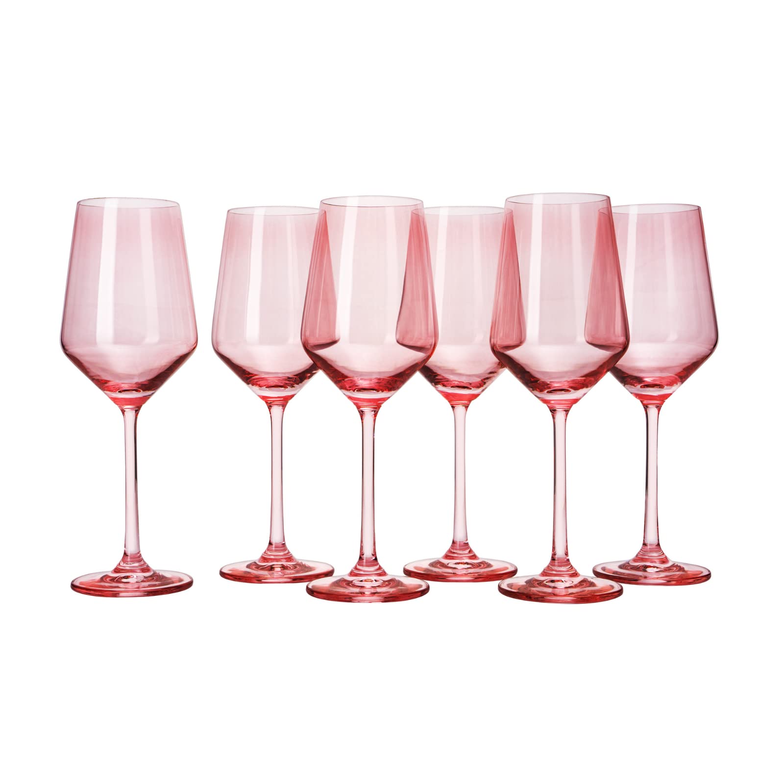 Red Rose Colored Wine Glass Set, Large 12 oz Glasses Set of 6, Unique Italian Style Tall Stemmed for White & Red Wine, Water, Cocktail, Margarita Glasses, Color Tumbler, Gifts, Beautiful Glassware