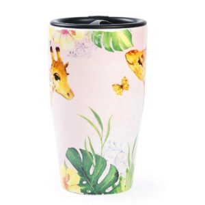 Minigift Ceramic Coffee Mug，Travel Cup with Lid,Handmade Milk Mug 16oz-Giraffe