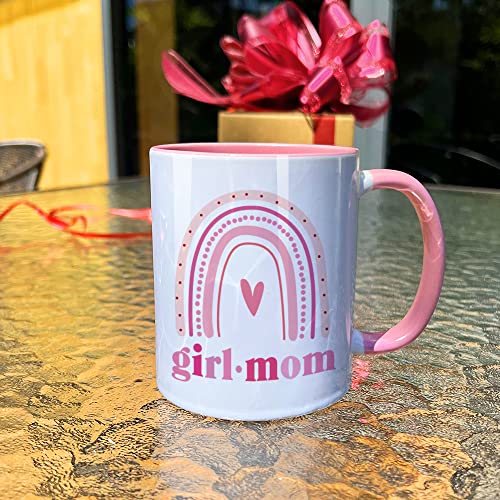 Dnuiyses Girl Mom Coffee Mug, Inspirational Mama Rainbow Mug Gift for Woman BFF Daughter Mom Wife Sister Adult, Watercolor Rainbow Thanks Mug Gifts for Mother's Day Birthday Christmas Thanksgiving.