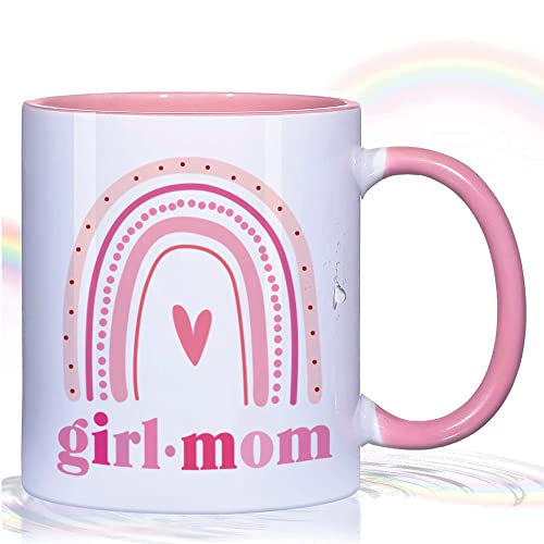 Dnuiyses Girl Mom Coffee Mug, Inspirational Mama Rainbow Mug Gift for Woman BFF Daughter Mom Wife Sister Adult, Watercolor Rainbow Thanks Mug Gifts for Mother's Day Birthday Christmas Thanksgiving.