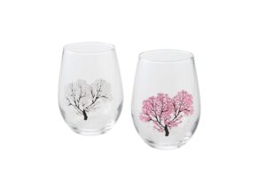 japanese sakura cherry blossom color changing glass cups (pair) magical blooming wine glasses