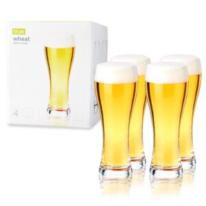 true wheat beer glasses, pilsner beer glass, craft brew lovers glassware, 23 ounce, large beer glasses, set of 4 pilsner glasses, clear glass