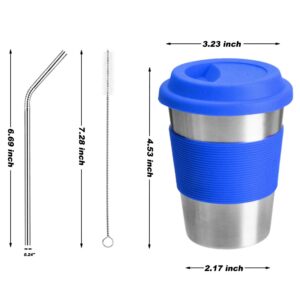 Pinshion Stainless Steel Cups with Lids and Straws, Drinking Tumbler with Silicone Sleeves 12 Oz Eco-Friendly BPA-Free for Kids/Adults, Unbreakable Metal (5 Pack)