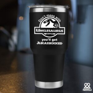 Don't Mess With Unclesaurus You'll Get Jurasskicked Funny New Uncle Gifts From Niece Nephews Brother Fathers Day Tio Birthday Anniversary Retirement Vacuum Insulated Tumbler Stainless Steel (30 oz)