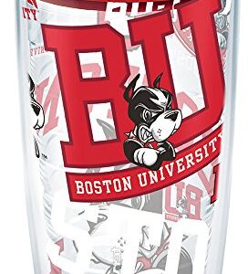 Tervis Boston University Terriers All Over Insulated Tumbler with Wrap and Red Lid, 1 Count (Pack of 1), Clear