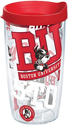 Tervis Boston University Terriers All Over Insulated Tumbler with Wrap and Red Lid, 1 Count (Pack of 1), Clear