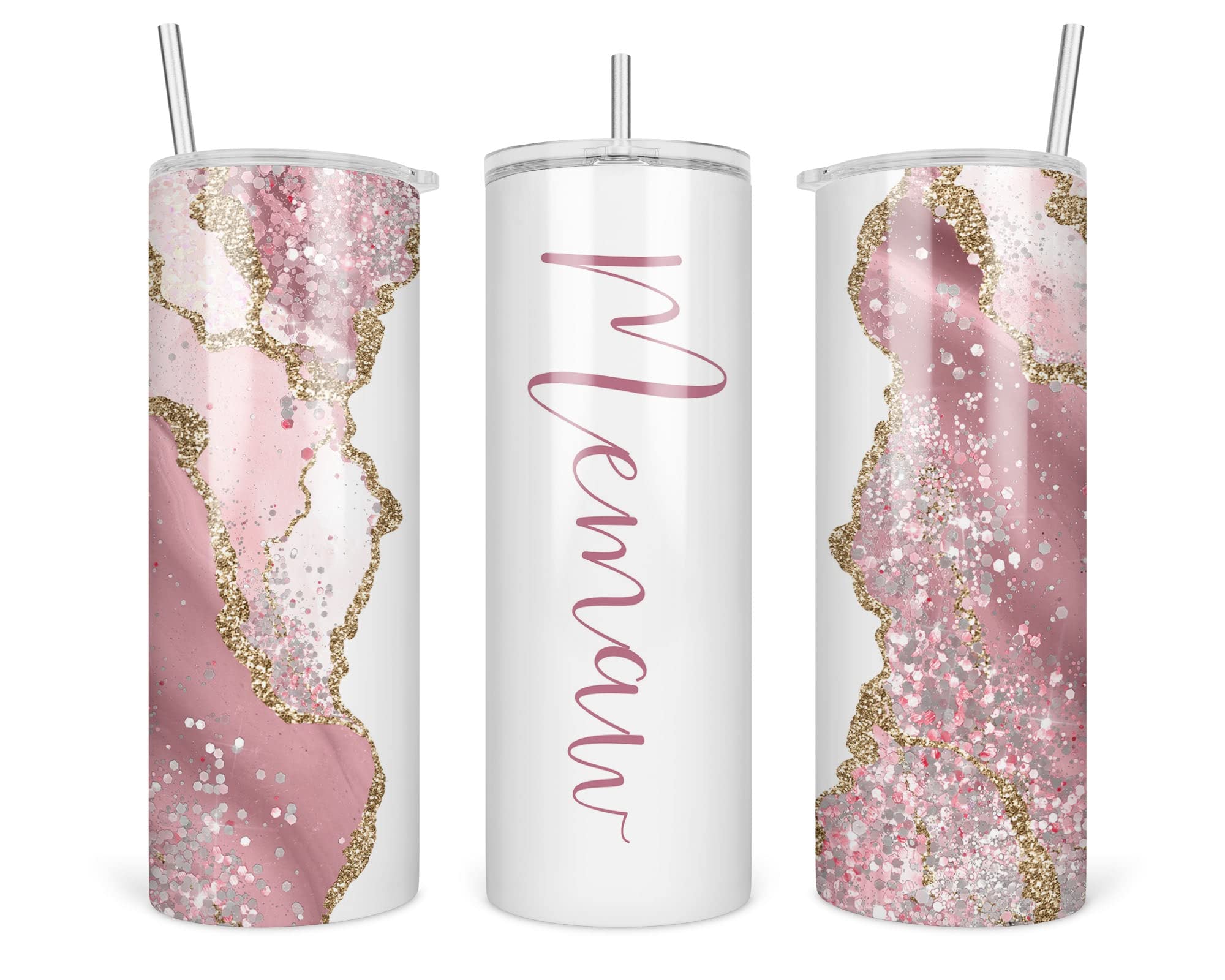 HTDesigns Memaw Tumbler For Grandma For Mother's Day - Memaw Mothers Day Gift For Grandma - Grandma Travel Mug - Cute Floral Tumbler Memaw Gift, White, 20oz