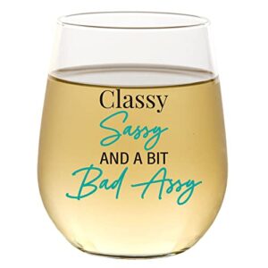 funny wine glass for women men | sassy gifts for women | cute fun wine glasses | funny birthday gifts for friends, coworkers, boss, neighbor girlfriend | wine lovers gifts for women | 15 oz. stemless