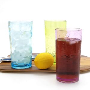 KX-WARE 20-ounce Acrylic Glasses Plastic Tumbler, set of 6 Multicolor - Hammered Style, Dishwasher Safe, BPA Free