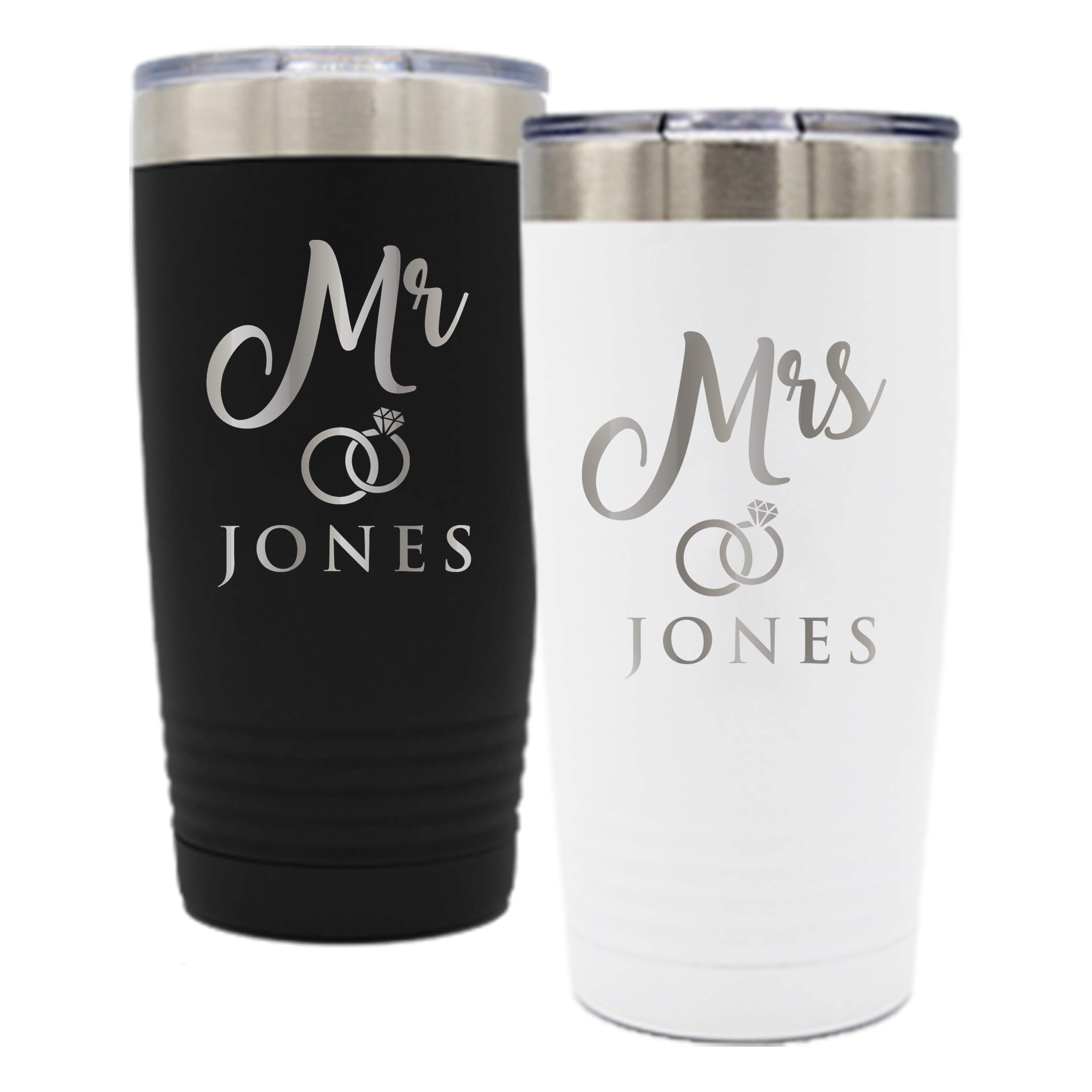 The Wedding Party Store, Custom Personalized Mr. and Mrs. 20 oz Double Wall Vacuum Insulated Tumbler - Customized