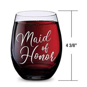 GSM Brands Stemless Wine Glass for Maid of Honor Gifts - Made of Unbreakable Tritan Plastic and Dishwasher Safe - 16 ounces