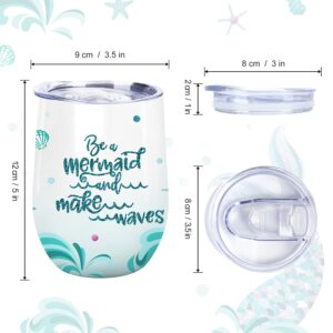 NymphFable 12oz Mermaid Gifts for Girls Wine Tumbler with Straw and Lid Stainless Steel Wine Glass Insulated Double Wall