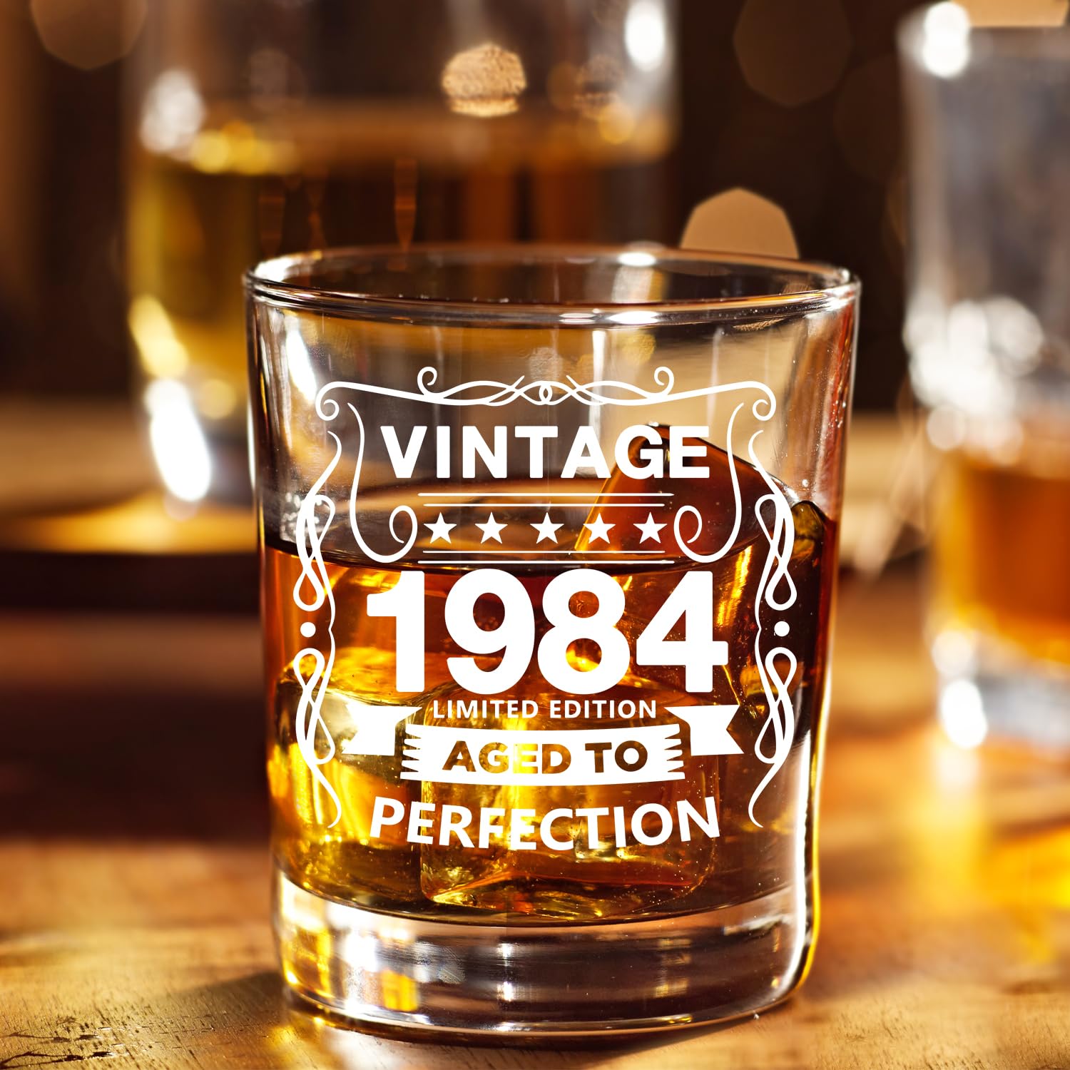 Old Fashioned Glasses-1984-Vintage 1984 old time information 10.25oz Whiskey Rocks Glasses -40th Birthday Aged to Perfection - 40 years old gifts Bourbon Scotch Lowball Old Fashioned-1PCS