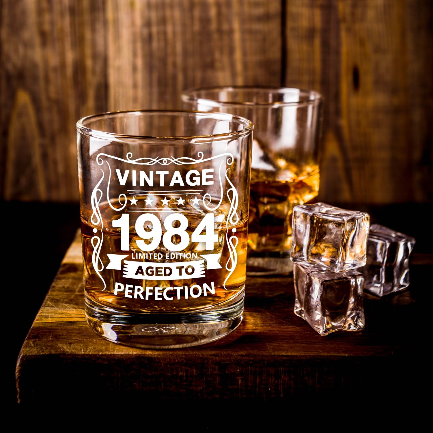 Old Fashioned Glasses-1984-Vintage 1984 old time information 10.25oz Whiskey Rocks Glasses -40th Birthday Aged to Perfection - 40 years old gifts Bourbon Scotch Lowball Old Fashioned-1PCS