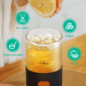 Rich&Ray Glass Tumbler with Straw and Lid, Reusable Iced Coffee Cup, Wide Mouth Water Bottle with Measurement, Wooden Lid with Silicone Protective Sleeve, BPA Free, 2PCS-20oz (Black)