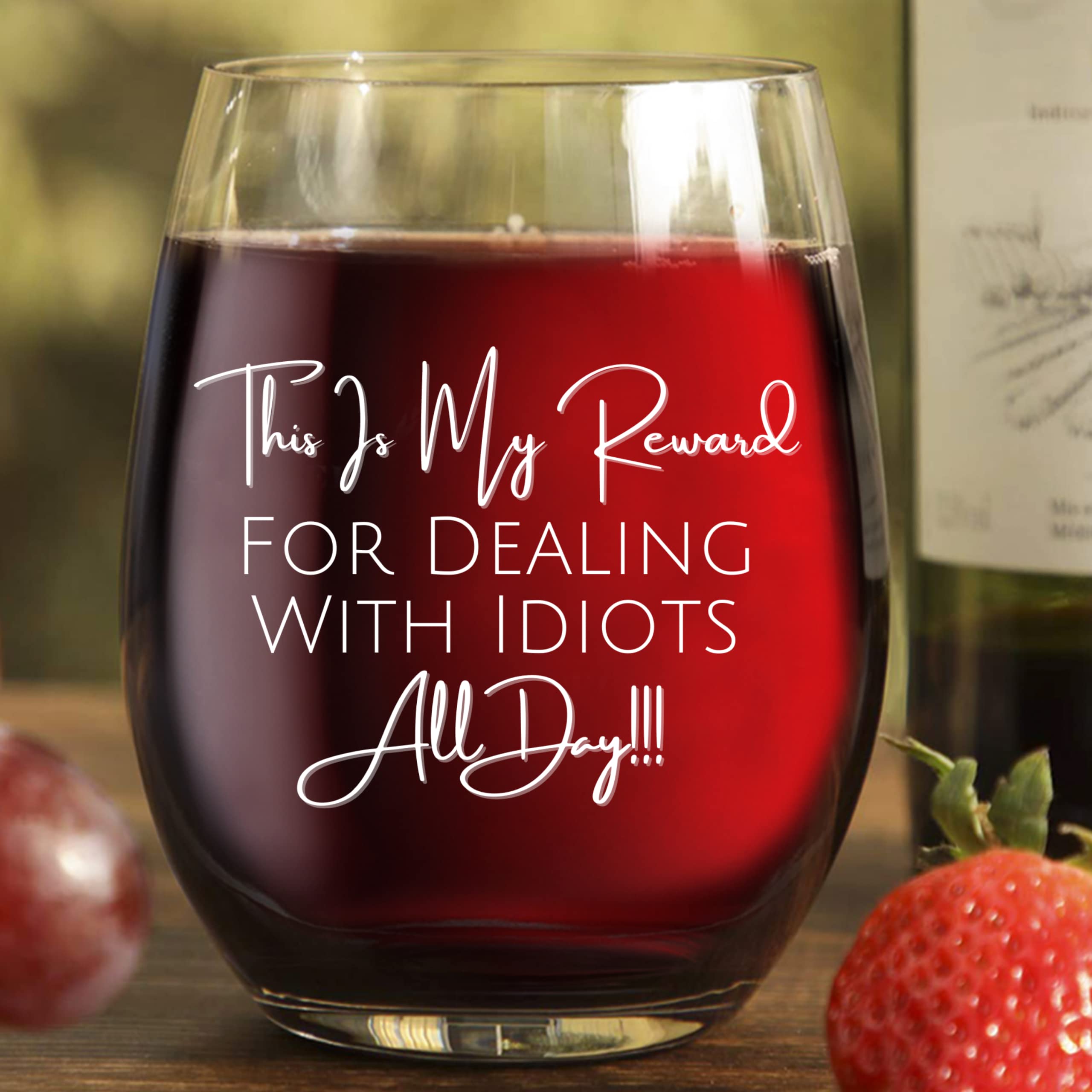 SNG World My Reward For Dealing With Idiots Wine Tumbler Drinking Glass Stemless Wine Glass 21 Oz with Funny Sayings For Women & Men