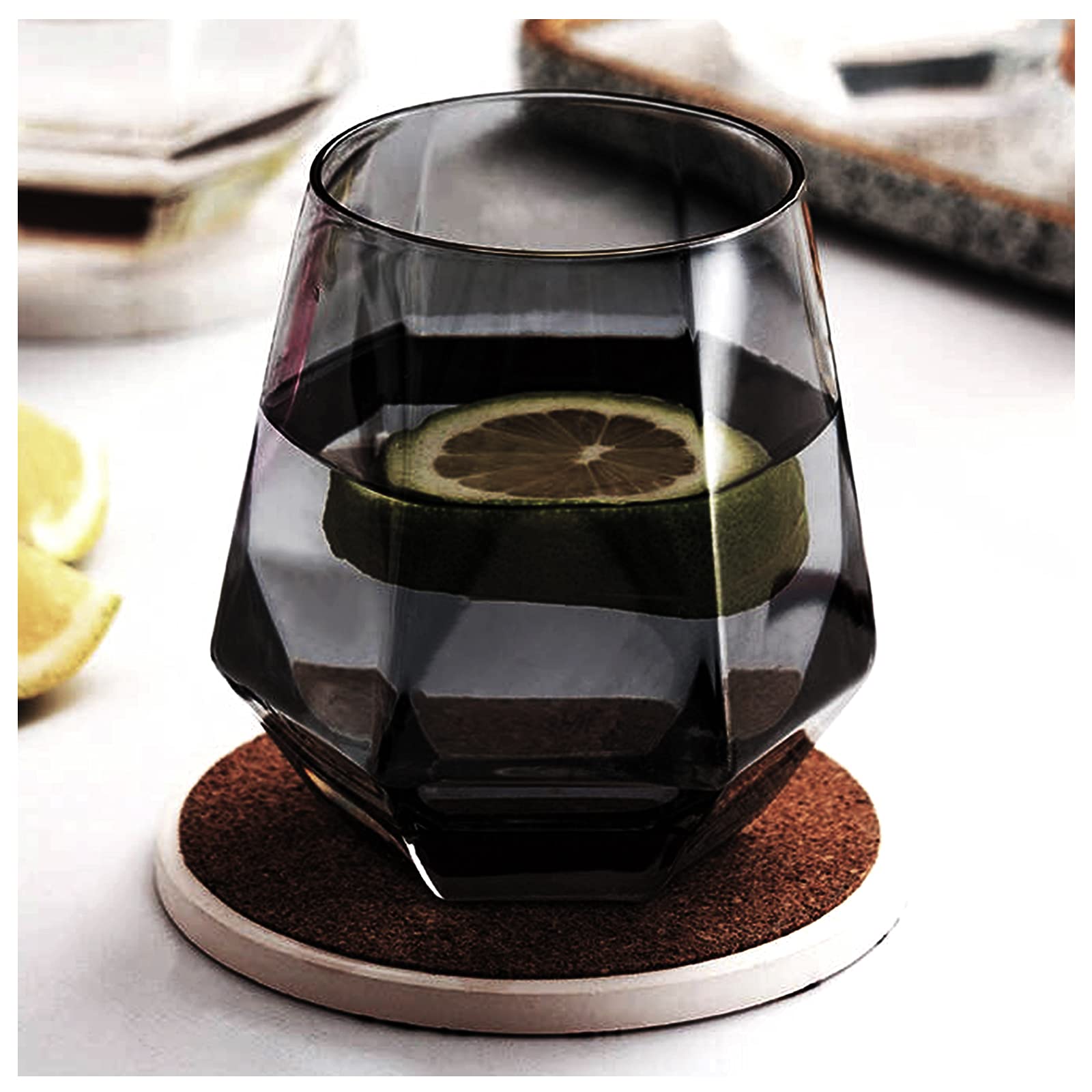 stemless glass wine glasses for whiskey cocktail wine Bourbon Brandy, glass tumblers & water glasses for Water, tea, juice, milk, coffee, milkshake, 10 oz 300 ml (black)