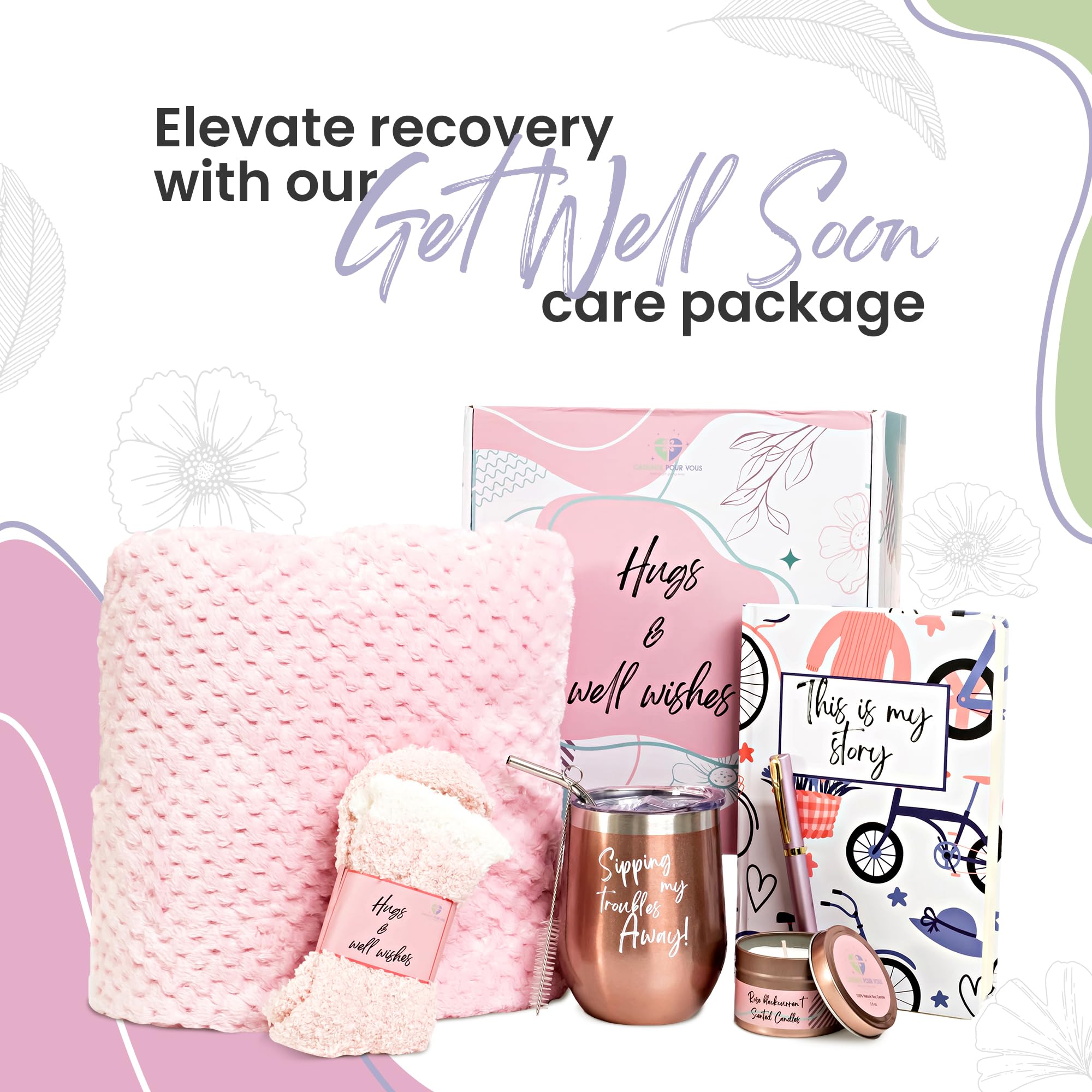 Hugs & Well Wishes Collection, Get Well Soon Gifts for Women, Care Package for Women for Any Occasion, Get Well Gifts for Women After Surgery, During Recovery, Birthdays & More