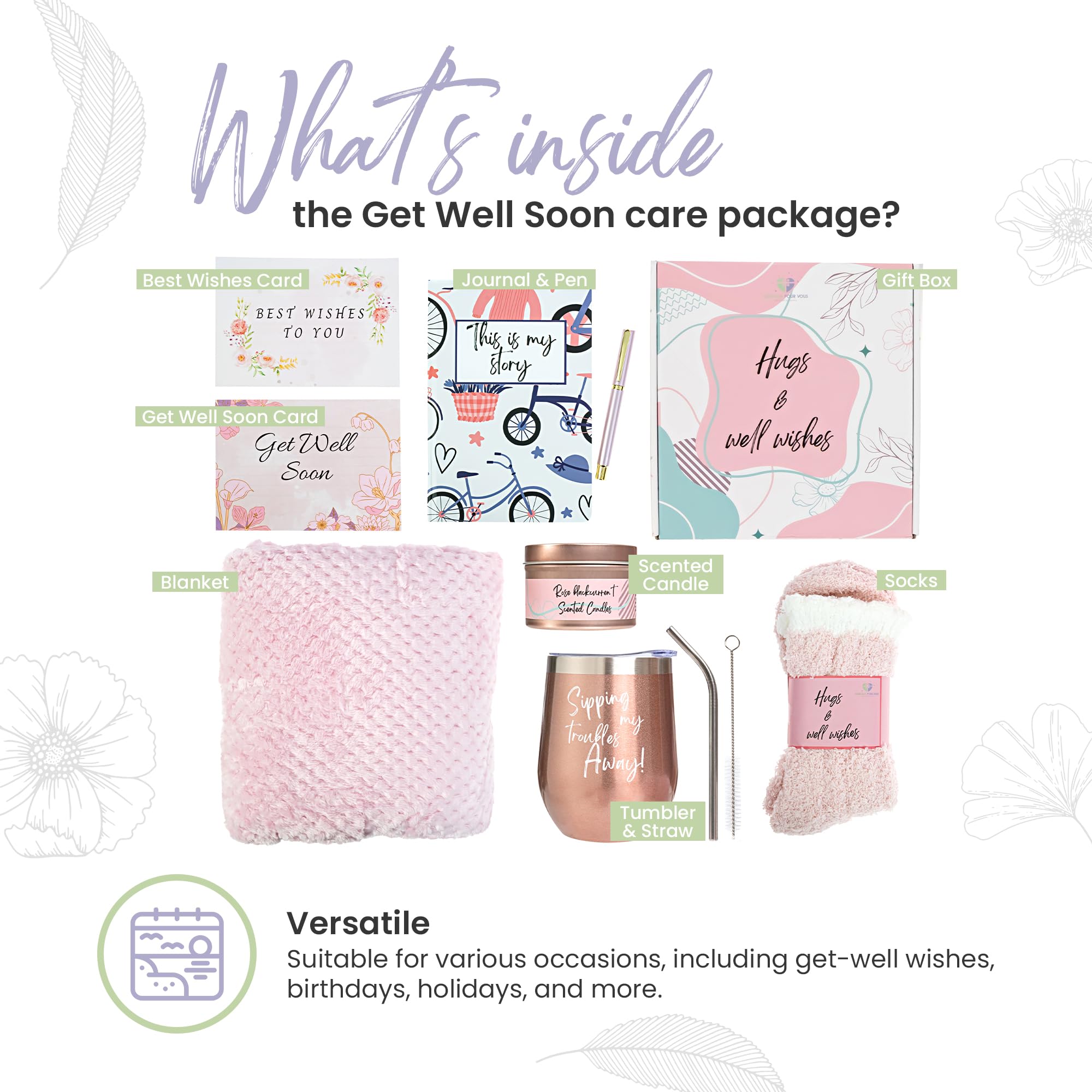 Hugs & Well Wishes Collection, Get Well Soon Gifts for Women, Care Package for Women for Any Occasion, Get Well Gifts for Women After Surgery, During Recovery, Birthdays & More