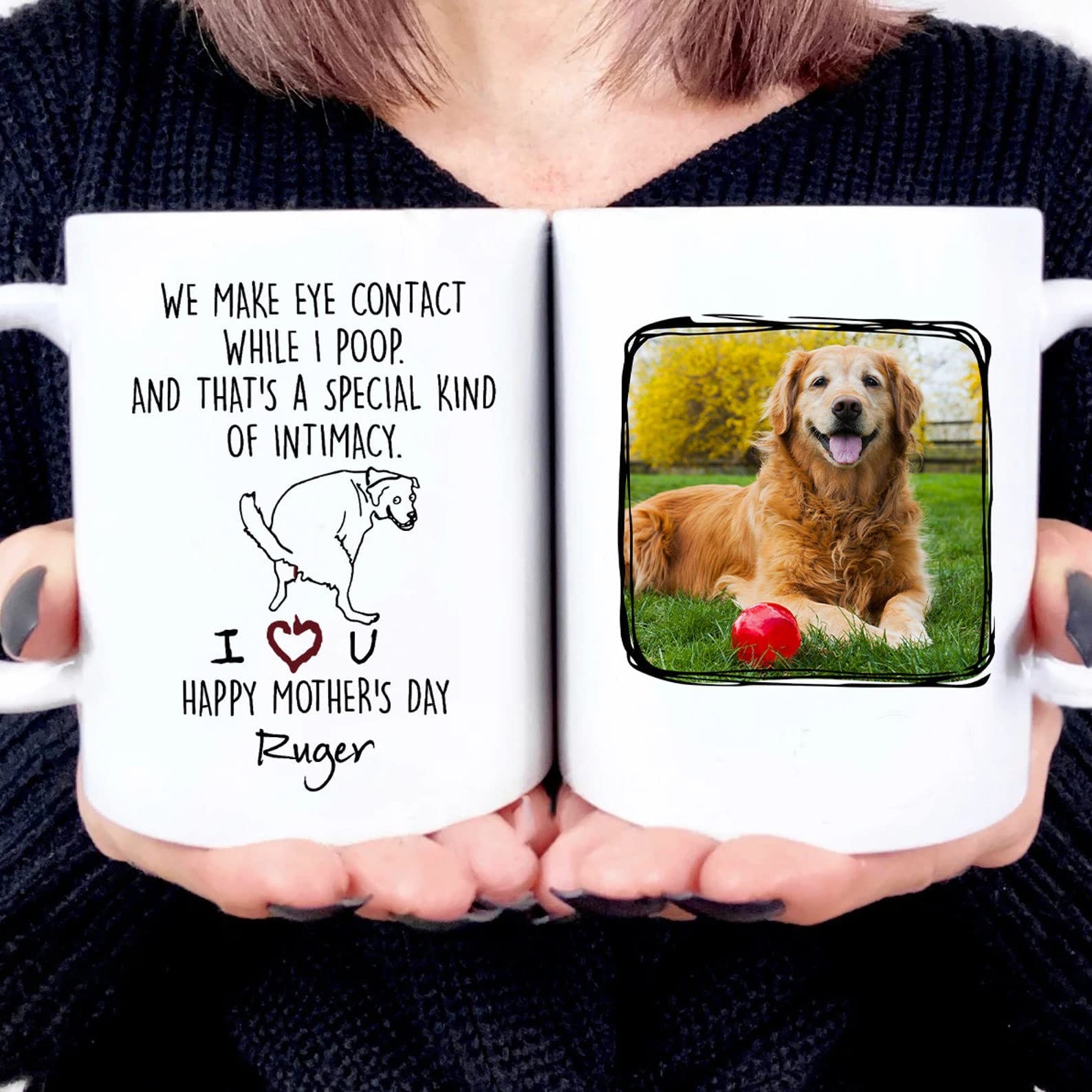 PrimeStore Personalized We Make Eye Contact While I Poop Mug Happy Mothers Day Father's Day Gifts For Dog Mom, Dog Dad, Dog Lovers, Pet Lovers Custom Name Color Changing Mug, Tumbler Multi 3