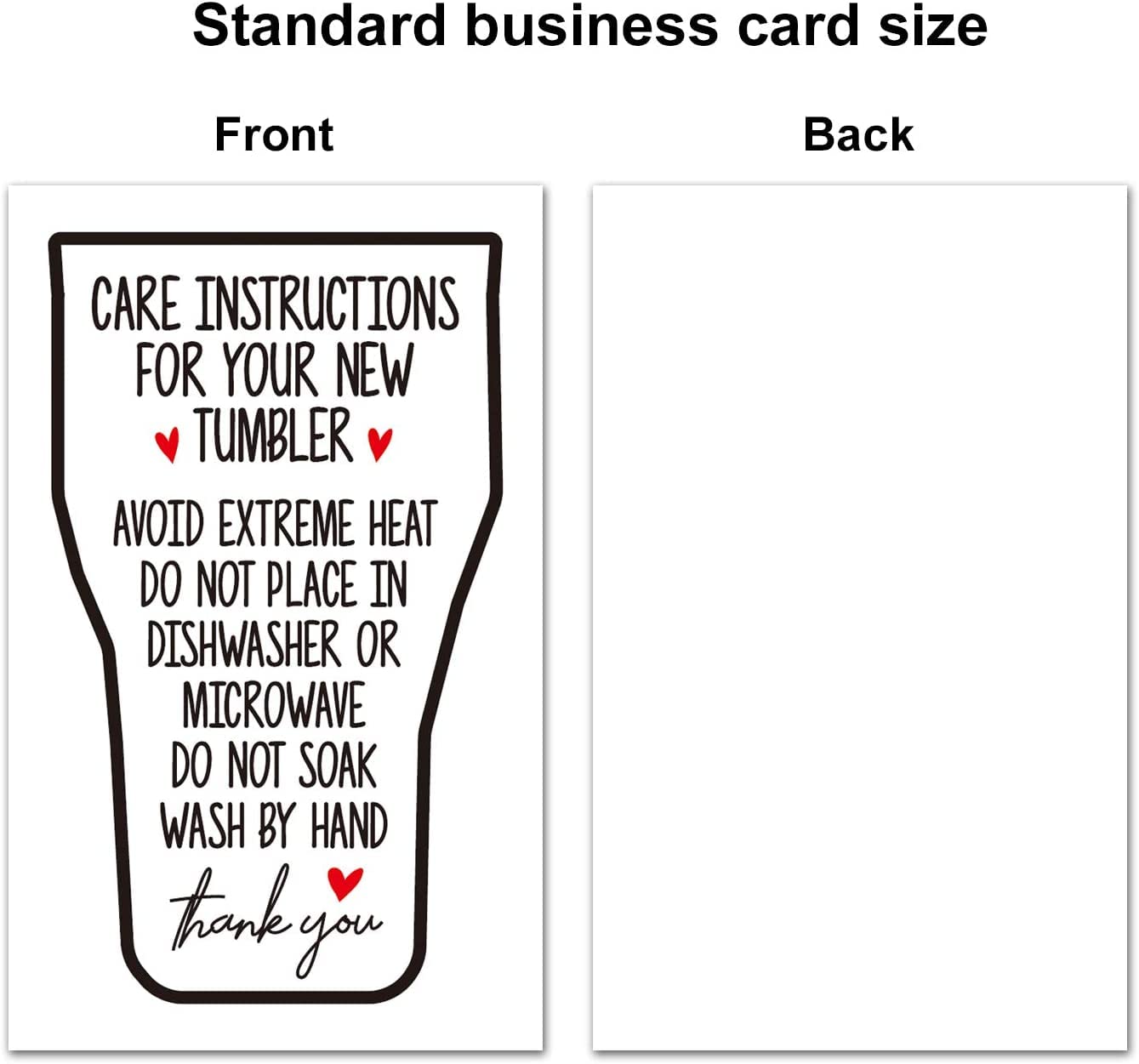 KORTTITALO 50 Care Instruction Cards Tumbler, Care Instructions for Tumbler Insert for Small Business, Care Instruction Cards for Cups, Small Online Shop Package Insert Tumbler Care Instruction Card.