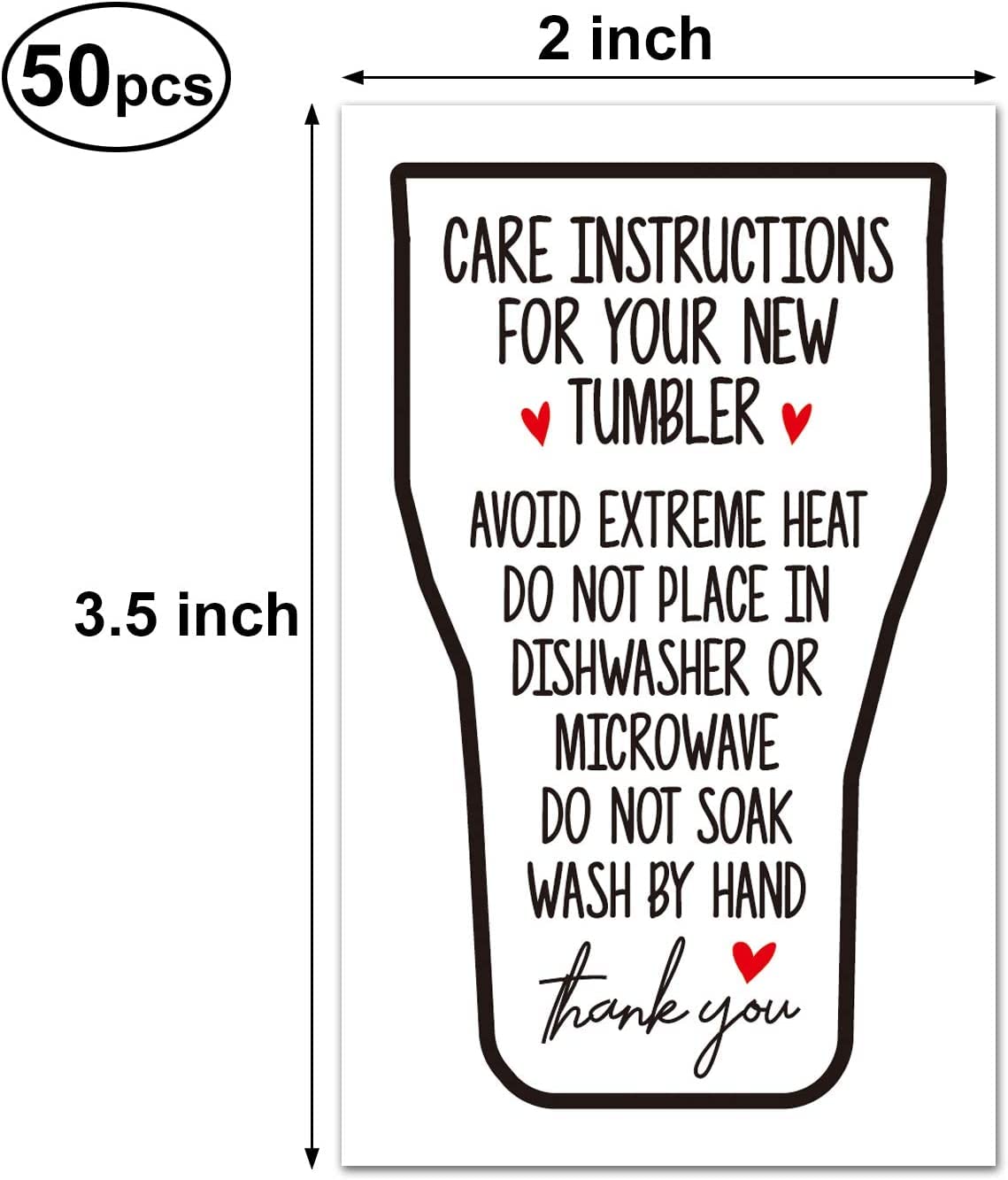 KORTTITALO 50 Care Instruction Cards Tumbler, Care Instructions for Tumbler Insert for Small Business, Care Instruction Cards for Cups, Small Online Shop Package Insert Tumbler Care Instruction Card.