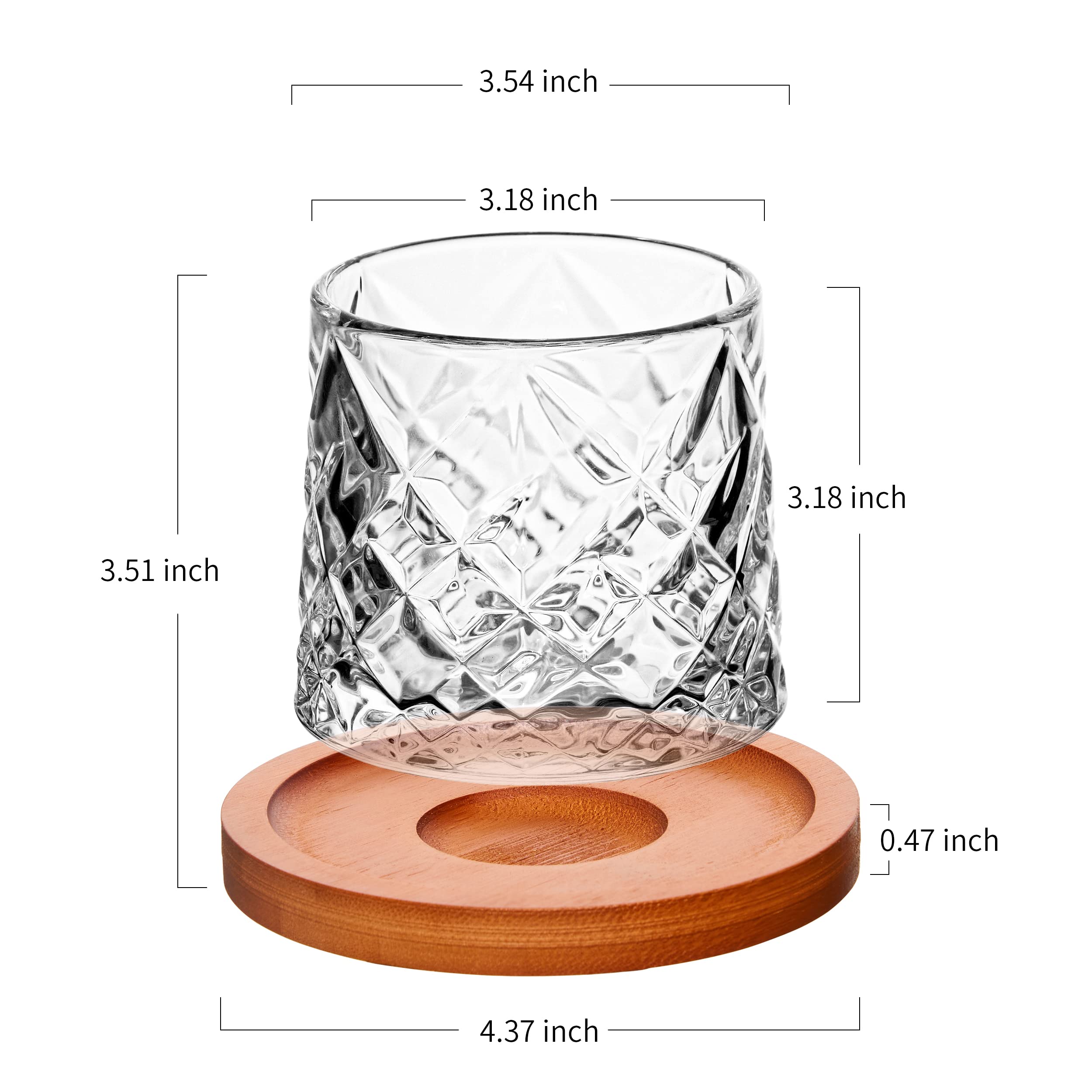 ACHEER Large Spinning Crystal Whiskey Glasses set of 2-10 Oz, Rotatable Old Fashioned Glasses, Tumbler Rocks Bar Glasses, with Bamboo Coasters, Gift BOX, Perfect present for any Occasion