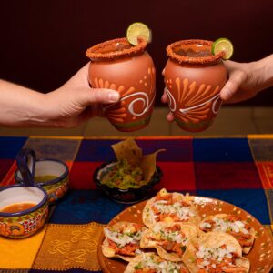 Cantaritos de Barro Mexicanos - Set of 2 Authentic Mexican Glazed Clay Mugs 14 oz - Jarritos de Barro Mexicanos - Clay Cups Tazas de Barro - Vasos de Barro for Drink Tequila (Clay Orange Decor)