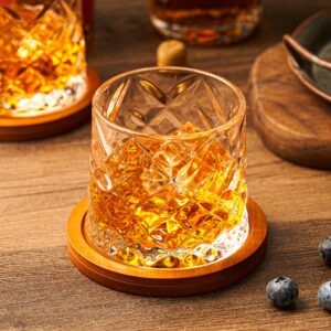 ACHEER Large Spinning Crystal Whiskey Glasses set of 2-10 Oz, Rotatable Old Fashioned Glasses, Tumbler Rocks Bar Glasses, with Bamboo Coasters, Gift BOX, Perfect present for any Occasion