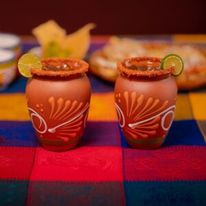 Cantaritos de Barro Mexicanos - Set of 2 Authentic Mexican Glazed Clay Mugs 14 oz - Jarritos de Barro Mexicanos - Clay Cups Tazas de Barro - Vasos de Barro for Drink Tequila (Clay Orange Decor)