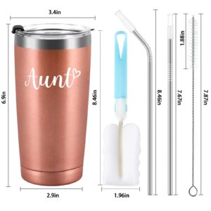 Gtmileo Aunt Uncle Gifts, Aunt and Uncle Stainless Steel Insulated Travel Tumbler Set of 2, Mothers Day Fathers Day Christmas Birthday Gifts for Aunt Uncle from Niece and Nephew(20oz, Rose Gold&Black)