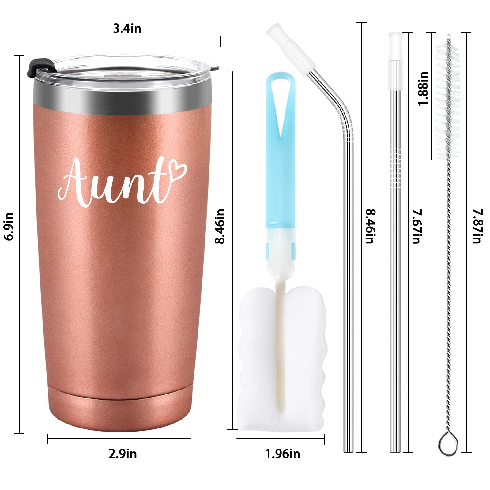 Gtmileo Aunt Uncle Gifts, Aunt and Uncle Stainless Steel Insulated Travel Tumbler Set of 2, Mothers Day Fathers Day Christmas Birthday Gifts for Aunt Uncle from Niece and Nephew(20oz, Rose Gold&Black)