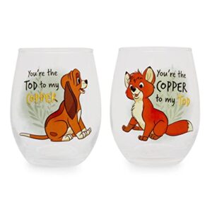 disney the fox and the hound 20-ounce teardrop stemless wine glass | set of 2