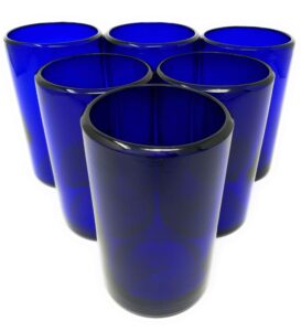 hand blown mexican drinking glasses – set of 6 cobalt water glasses (14 oz each)