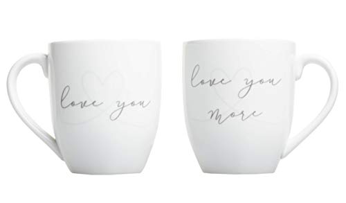 Pearhead Wedding Love You and Love You More Mug Set, Couple Coffee Mugs, Gift for Newlyweds and Brides to Be, Anniversary, Engagement, Wedding Keepsake, White