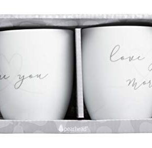 Pearhead Wedding Love You and Love You More Mug Set, Couple Coffee Mugs, Gift for Newlyweds and Brides to Be, Anniversary, Engagement, Wedding Keepsake, White