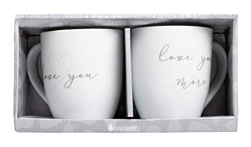 Pearhead Wedding Love You and Love You More Mug Set, Couple Coffee Mugs, Gift for Newlyweds and Brides to Be, Anniversary, Engagement, Wedding Keepsake, White