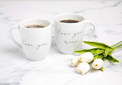 Pearhead Wedding Love You and Love You More Mug Set, Couple Coffee Mugs, Gift for Newlyweds and Brides to Be, Anniversary, Engagement, Wedding Keepsake, White