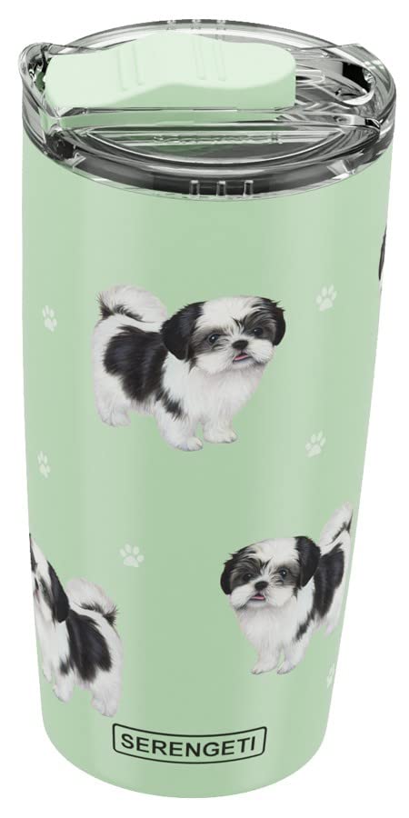 Shih Tzu SERENGETI 16 Oz. Stainless Steel, Vacuum Insulated Tumbler with Spill Proof Lid - 3D Print - Insulated Travel mug for Hot or Cold Drinks (Shih Tzu Tumbler)